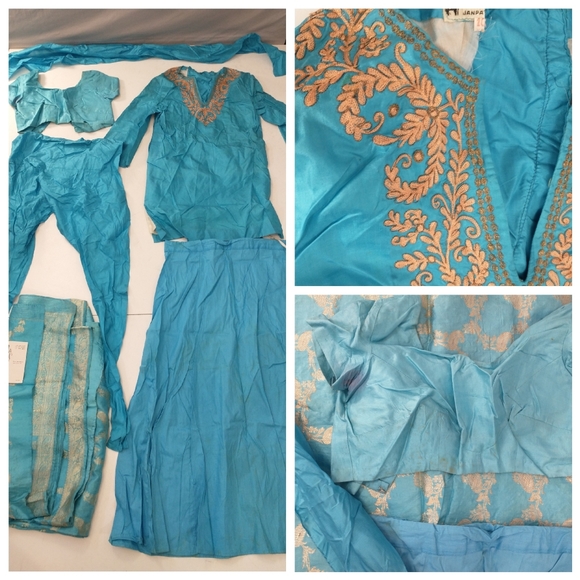 Vintage | Sarees | Vintage Sari Turquoise Aqua Blue 6 Piece Old Saree ...